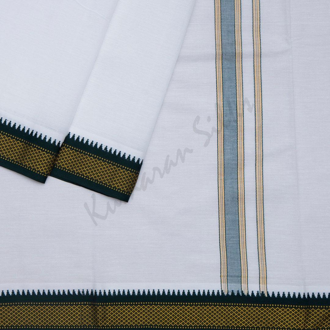 8 Muzham White Cotton Dhoti With Angavastram Red and Green Mayilkan border