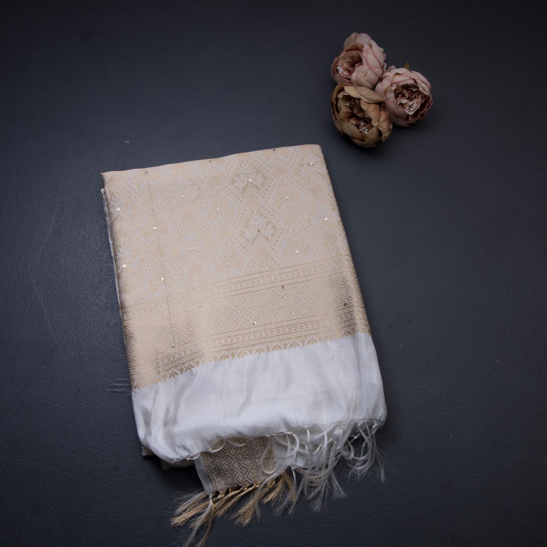 Semi Raw Silk Cream Thread Embroidered Saree – Kumaran Silks