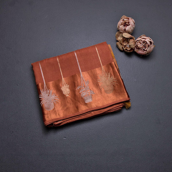 Raw Silk Rust Orange Zari Worked Saree – Kumaran Silks