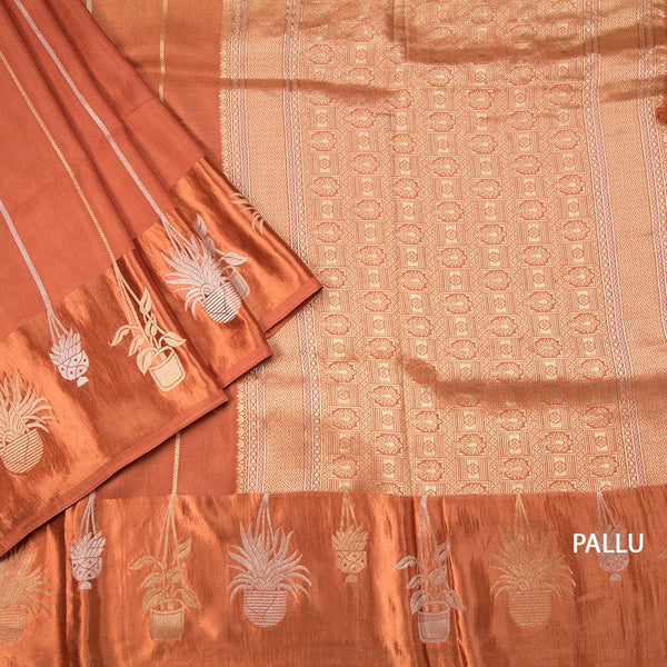 Raw Silk Rust Orange Zari Worked Saree – Kumaran Silks