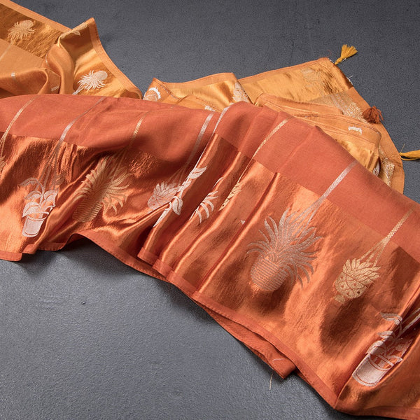 Raw Silk Rust Orange Zari Worked Saree – Kumaran Silks