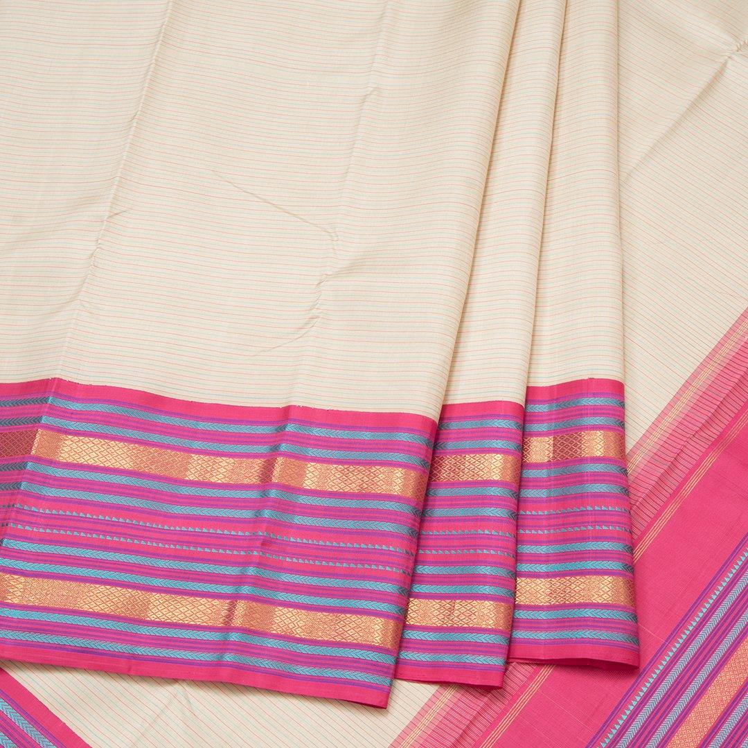 Cream Handloom Striped Silk Saree And Multi Designed Border – Kumaran Silks