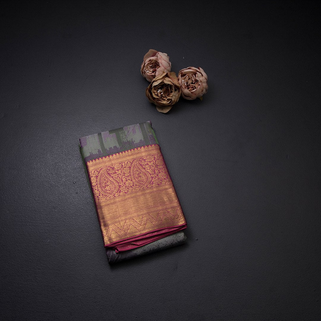 Kota Tissue Peacock Green Saree With Zari Border – Kumaran Silks