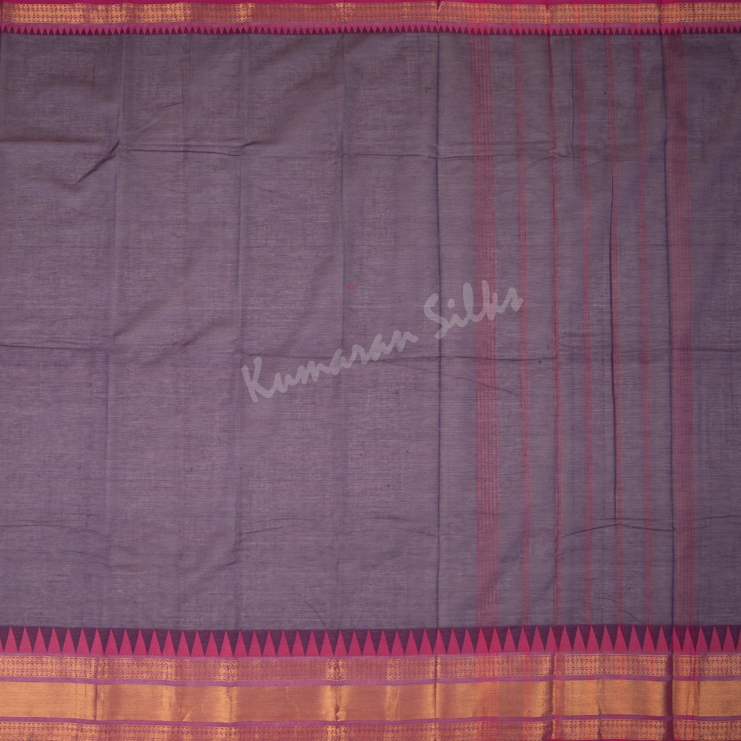 Chettinad Cotton Purple Plain Saree With Temple Border – Kumaran Silks