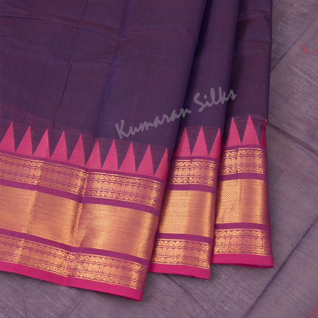 Chettinad Cotton Purple Plain Saree With Temple Border – Kumaran Silks