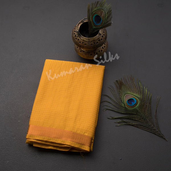 Semi Mysore Silk Mango Yellow Checked Saree – Kumaran Silks
