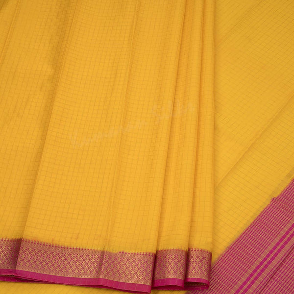 Semi Mysore Silk Mango Yellow Checked Saree 02 – Kumaran Silks