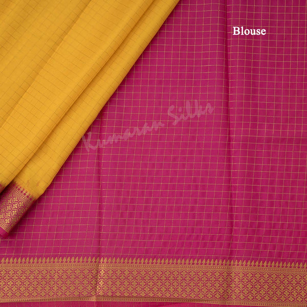 Semi Mysore Silk Mango Yellow Checked Saree 02 – Kumaran Silks
