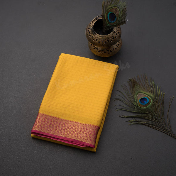 Semi Mysore Silk Mango Yellow Checked Saree 02 – Kumaran Silks