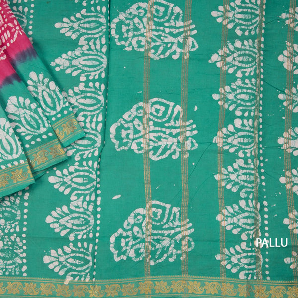 Sungudi Cotton Hot Pink Printed Saree Without Blouse 04 – Kumaran Silks