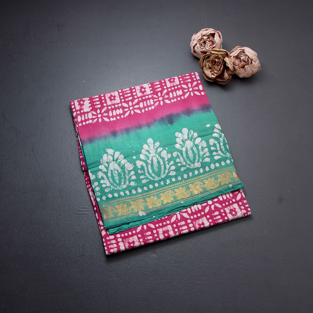 Sungudi Cotton Hot Pink Printed Saree Without Blouse 04 – Kumaran Silks