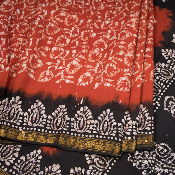 Sungudi Cotton Rust Orange Printed Saree Without Blouse – Kumaran Silks