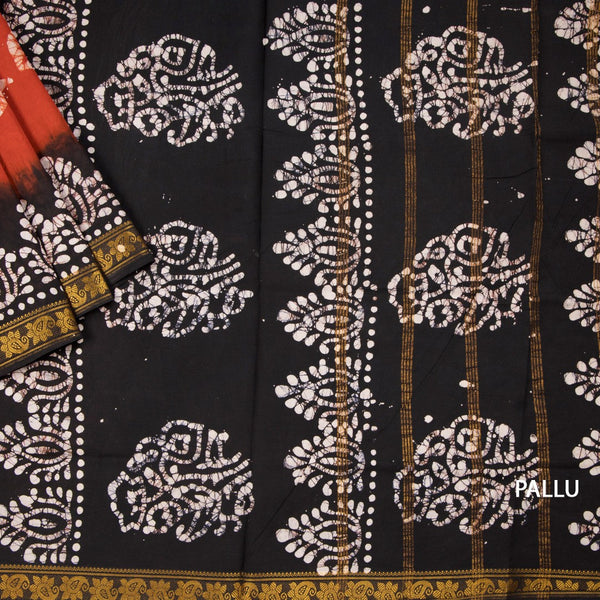 Sungudi Cotton Rust Orange Printed Saree Without Blouse – Kumaran Silks