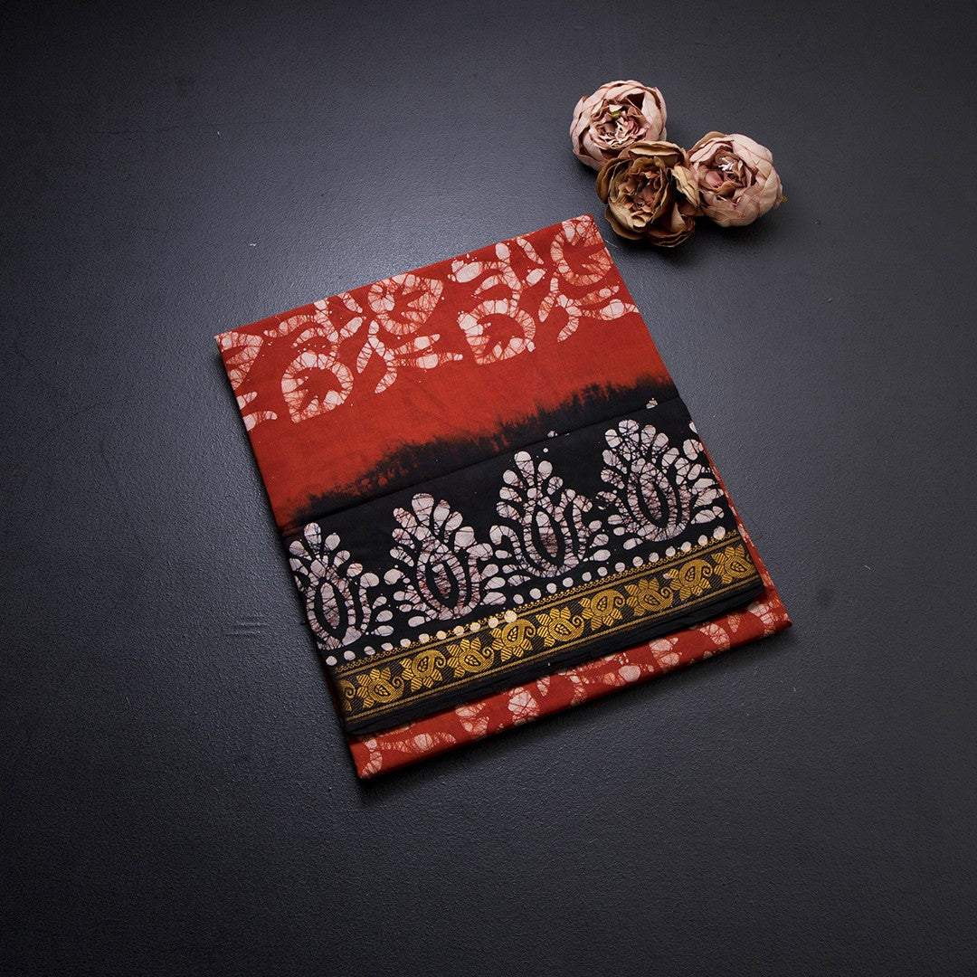 Sungudi Cotton Rust Orange Printed Saree Without Blouse – Kumaran Silks