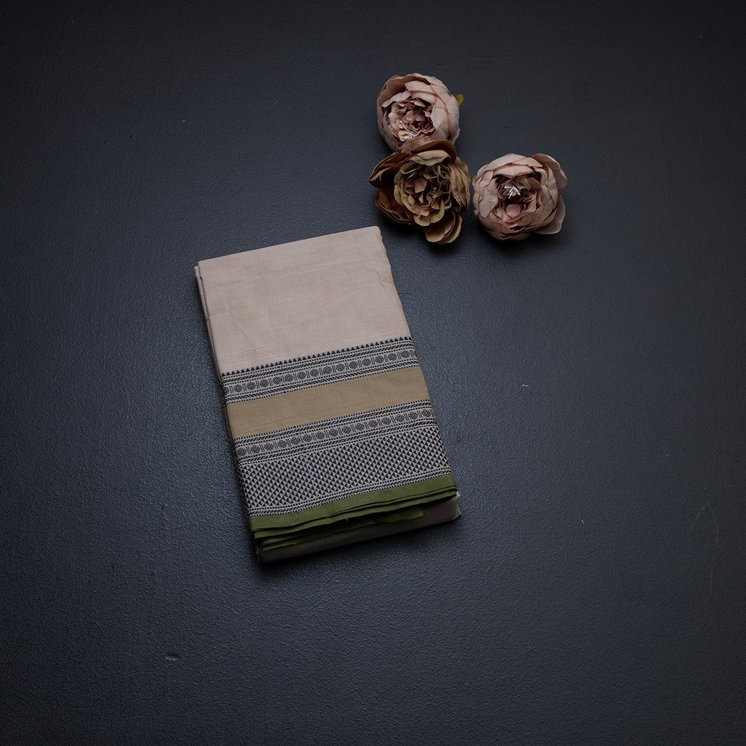 Chettinad Cotton Cream Plain Saree With Thread Border Without Blouse ...