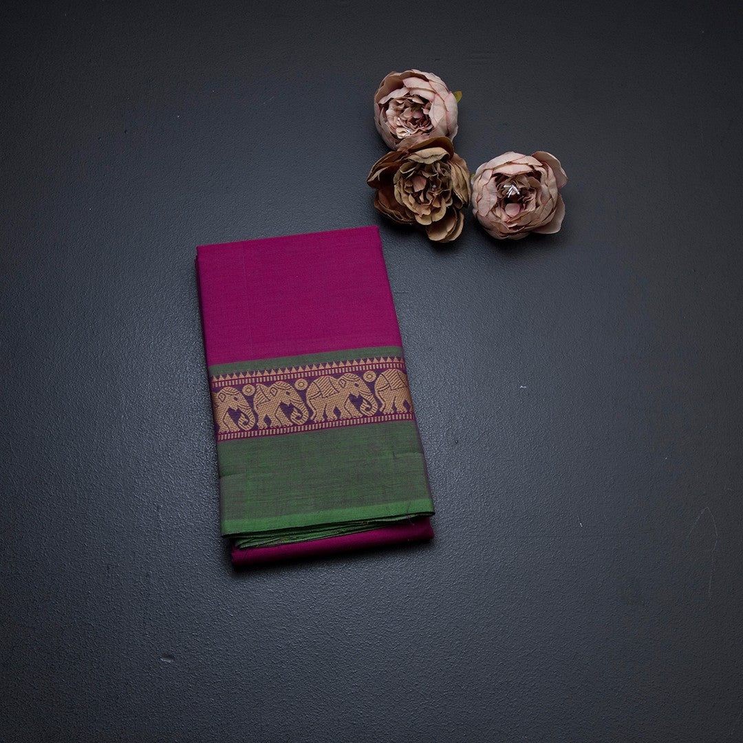 Chettinad Cotton Magenta Pink Plain Saree With Thread Border Without ...