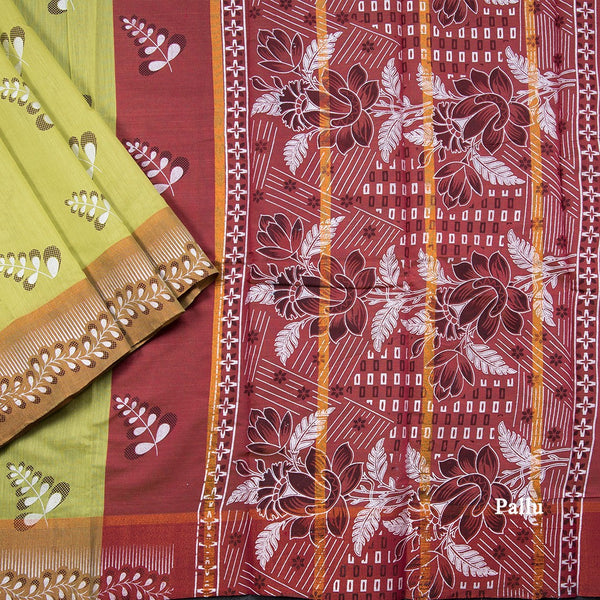 Poly Cotton Lime Green Printed Saree – Kumaran Silks