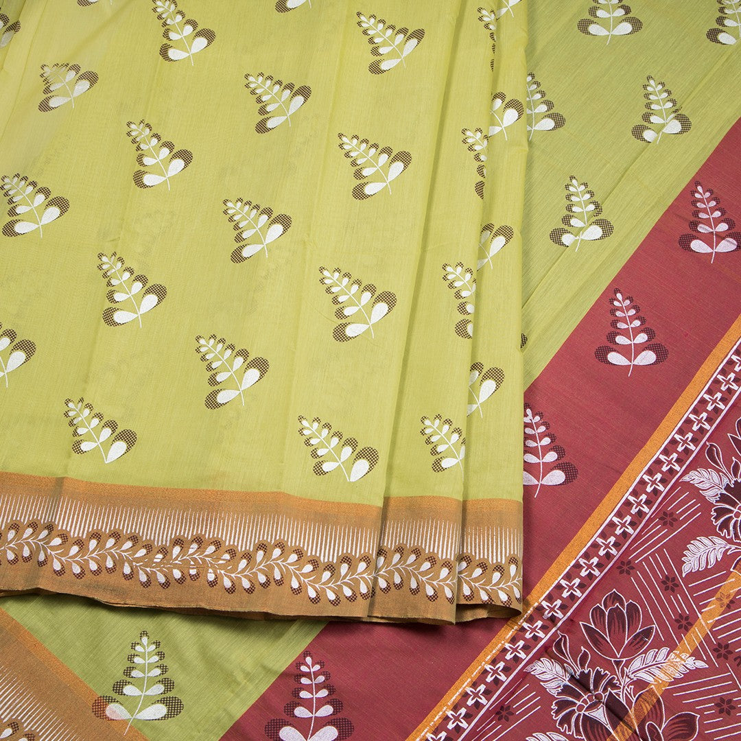 Poly Cotton Lime Green Printed Saree – Kumaran Silks