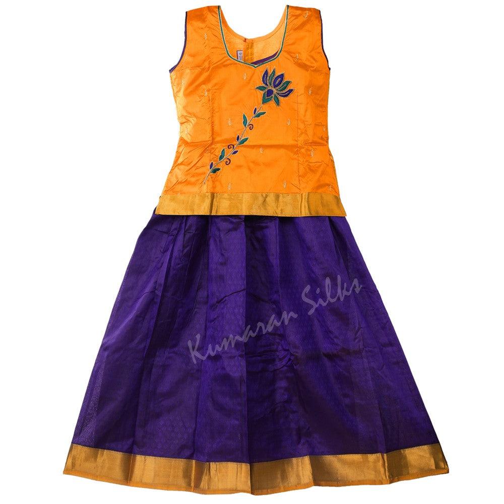 Pure Silk Mango Yellow 9 Years Baby Pavada Set – Kumaran Silks